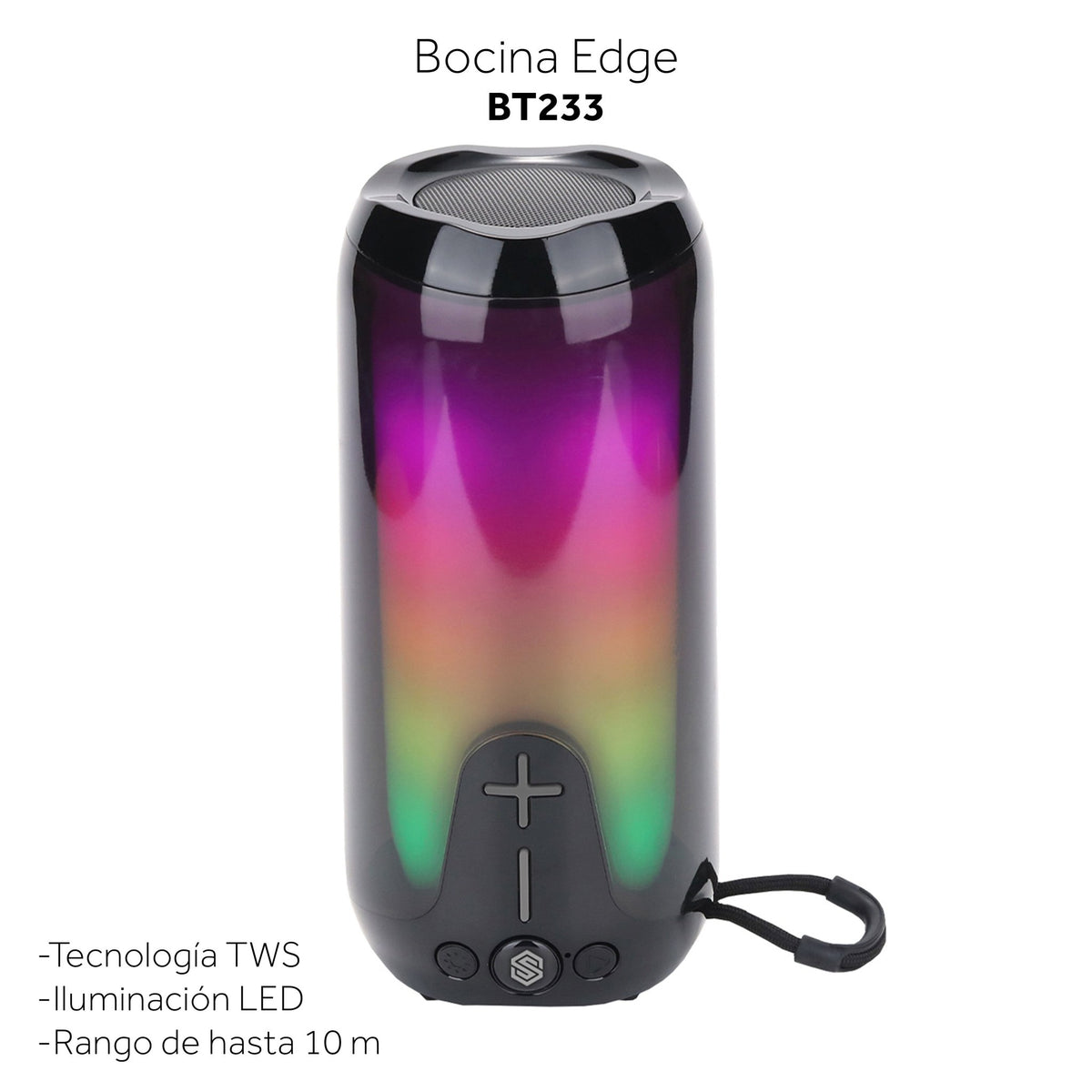 Bocina Portátil Bluetooth Edge Tws Radio Fm Select Sound Luz Led