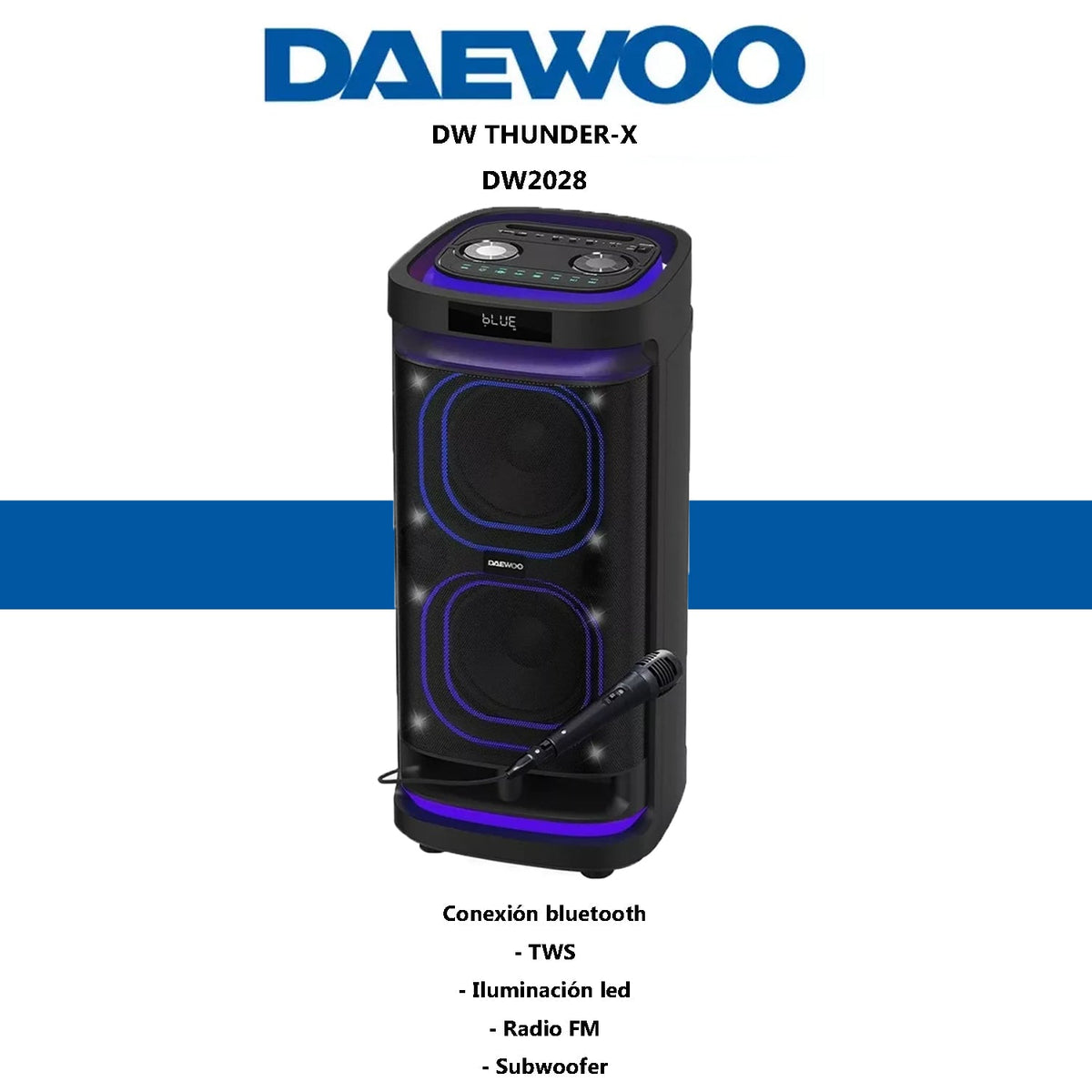 Bafle 2x8" Daewoo Dw-Thunder Recargable Bluetooth Negro DW2028 Tws - Selectsound.com.mx