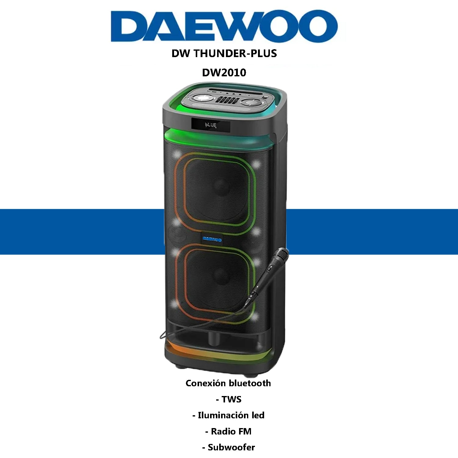 Bocina Bafle Daewoo 2x10" Thunder-Plus Bluetooth Recargable Tws DW2010 ...