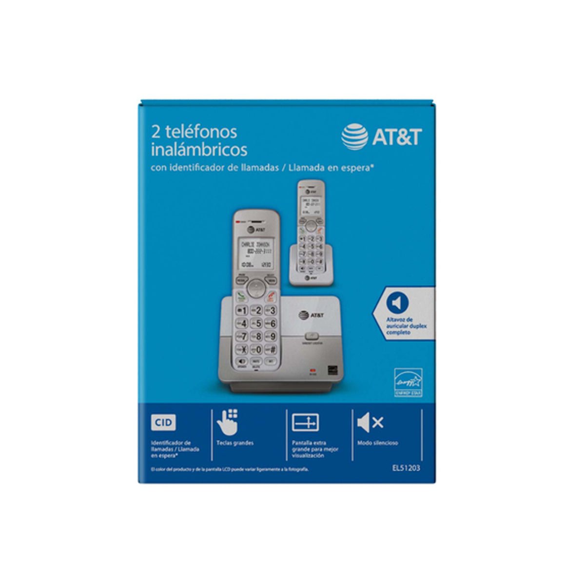 Kit 2 Teléfonos Inalambrico ATT&T Duo Id Llamadas EL51203 Plateado ...