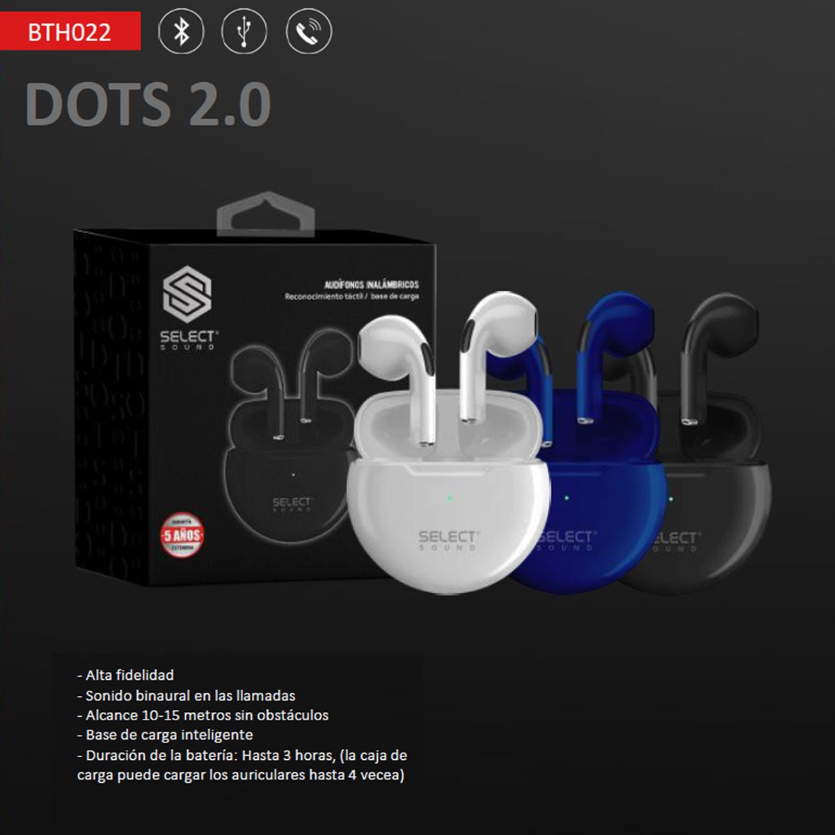 Audífonos Inalámbricos Bluetooth Con TWS "Dots" - Selectsound.com.mx